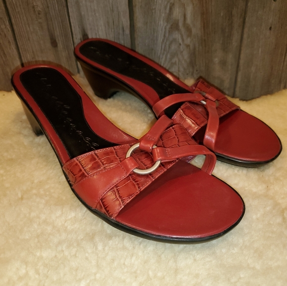 Clarks | Shoes | Clarks Red Leather Slides Sandals 9 M | Poshmark